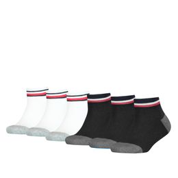 Tommy Hilfiger M&auml;dchen Kurzsocken "TH KIDS ICONIC SPORTS QUARTER 6P ECOM", Gr. 31, schwarz-wei&szlig;, Baumwollmischung, Socken, Gepolsterte Sohle f&uuml;r