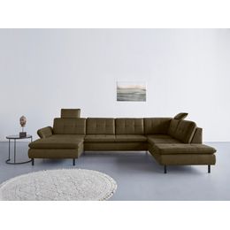 Wohnlandschaft Home Affaire, B:347cm H:83cm T:226cm, gr&uuml;n, 100% Polyester, Sofas, "Birkholm U-Form", Armlehnverstellung, auch in Easy Clean Bezug -