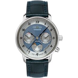 Zeppelin Damen Quarzuhr "Friedrichshafen Lady Moonphase", blau, Armbanduhren, Armbanduhr, Damenuhr, Mondphase, Lederarmband, Made in Germany