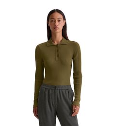 Marc O'Polo MARC O'POLO Damen Langarm-Poloshirt "aus Organic Cotton Jersey"mossy olive, Gr. M, unifarben, Obermaterial: 100% Baumwolle, Shirts