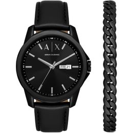 Armani Exchange Herren Quarzuhr, schwarz, Armbanduhren, Armbanduhr, Herrenuhr, ideal auch als Geschenk, Datum, Lederarmband