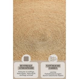 Teppich Hanse Home, B:200cm H:10mm L:200cm, gold, Jute, Wohnzimmer, Teppiche, "Rangpur Juteteppich, in rund und oval", handgewebt, 100% Jute, Natur,