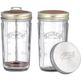 Kilner Protein Shaker, B:11cm H:21cm, transparent, Shaker, f&uuml;r Nussmilch, mit Spritzschutz, Kolben und 2 Gl&auml;sern &aacute; 0,5 L