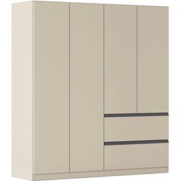 Dreht&uuml;renschrank Rauch "Kleiderschrank Schrank Garderobe COSTA in den Breiten 91/136/181 cm", beige (champagner), eingriffe graumetallic, B:181cm H:197cm T:54cm, Holzwerkstoff, Schr&auml;nke, Dreht&uuml;renschrank, viel Platz, grifflose Front und Push-to-Open Funktion MADE IN GERMANY