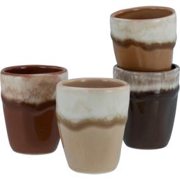 Creatable Espressotasse "Squeezy Mocha Mousse, Espressobecher 4-tlg", &Oslash; 6cm x 7cm, 80ml, 4bunt, Trinkgef&auml;&szlig;e, Einzigartige Optik, Reaktivglasur