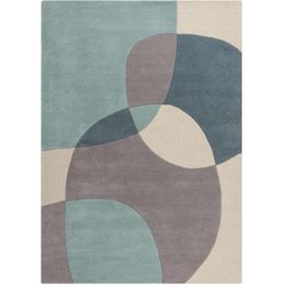 Wollteppich FLAIR RUGS, B:120cm H:8mm L:170cm, blau, Wolle, Wohnzimmer, Teppiche, "Glow, gemustert & modern", fu&szlig;bodenheizungsgeeignet, mit