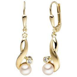 Jobo Damen Perlenohrringe "Ohrringe mit Perlen und Zirkonia", Gelbgold 333 Perlen, gold, Gelbgold 333, Perlen, Ohrringe, 333 Gold