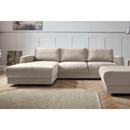 Ecksofa OTTO HOME, B:264cm H:80cm T:175cm, beige, Luxus-Microfaser Lederoptik (100% Polyester);Struktur grob (100% Polyester);Samtoptik (100%