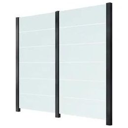 Zaun STAKET PRO, grau (anthrazit), Pfosten: 3 Stk., Aluminium, Glas, Zaunelemente, Glaszaun, Gesamtl&auml;nge: 2,29 m, 3 Pfosten