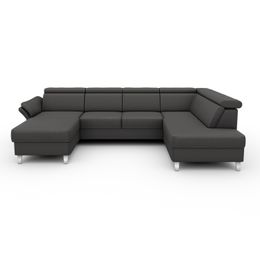 Sit & More Wohnlandschaft SIT & MORE, B:317cm H:84cm T:93cm, grau, Sofas, "Vincenzo U-Form", inklusive Kopfteilverstellung, wahlweise mit Bettfunktion,
