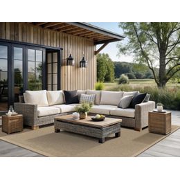 Teppich Dekowe, B:67cm H:10mm L:133cm, beige, Kunstfaser, Wohnzimmer, Teppiche, "Basic S2 Duo", meliert, leichte Streifen, mit Bord&uuml;re, In- und