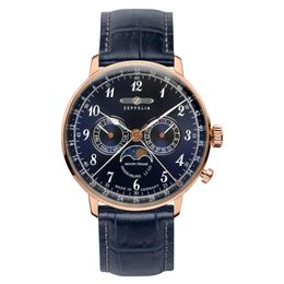 Zeppelin Herren Multifunktionsuhr "LZ 129 Hindenburg Moonphase", blau, Armbanduhren, Armbanduhr, Quarzuhr, Herrenuhr, Datum, Mondphase, Made in