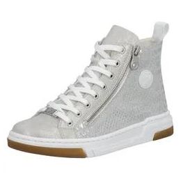 Sneaker Rieker, Damen, Gr. 39, grau (grau, silberfarben), Lederimitat, bedruckt, Schuhe Sneaker, High Top-Sneaker, Freizeitschuh, Schn&uuml;rschuh mit Plateausohle, Topseller