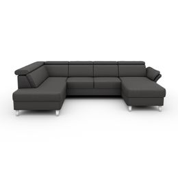 Sit & More Wohnlandschaft SIT & MORE, B:317cm H:84cm T:93cm, grau, Sofas, "Vincenzo U-Form", inklusive Kopfteilverstellung, wahlweise mit Bettfunktion,