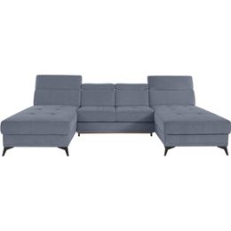 Wohnlandschaft Home Affaire, B:296cm H:83cm T:173cm, blau, Webstoff (100% Polyester);Luxus-Microfaser Paris (90% Polyester/10% Polyamid);Struktur
