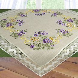 Mitteldecke, B:110cm L:110cm, beige, Delindo Lifestyle, Polyester, Tischdecken, "Blumenwiese", mit Zierstickerei