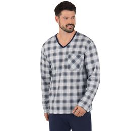 TRIGEMA Herren Pyjama "TRIGEMA Langarm Schlafshirt mit klassischem Karo-Muster", Gr. XXXL, blau, Single Jersey, 100% Baumwolle, Homewear-Sets