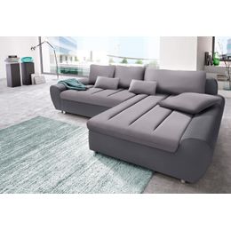 Sit & More Ecksofa SIT & MORE, B:289cm H:83cm T:173cm, grau, Flachgewebe, 2-farbig ( 100% Polyester);Luxus-Kunstleder / Struktur ( 95% Polyester, 5% Baumwolle