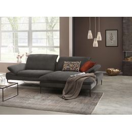 Ecksofa, B:294cm H:87cm T:185cm, grau, ITALIEN HOCHFORMAT, Chenille-Flachgewebe R66 (85% Polyester, 15% Nylon);Longlife Xtra-Leder Z59: Glattleder