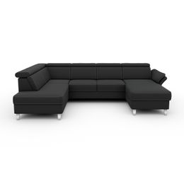 Sit & More Wohnlandschaft SIT & MORE, B:317cm H:84cm T:93cm, schwarz, Sofas, "Vincenzo U-Form", inklusive Kopfteilverstellung, wahlweise mit Bettfunktion,