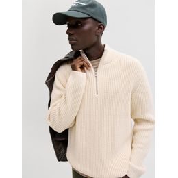 Jack & Jones JACK & JONES Herren Troyer "JORBLEECKER KNIT HALF ZIP BF"sea salt, Gr. M, unifarben, Strick, Obermaterial: 65% Polyacryl, 35% Baumwolle, Pullover
