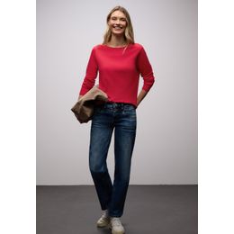Street One Damen Langarmshirtsalsa rot, Gr. 42, unifarben, Web, 50% Baumwolle, 50% Modal, Shirts, mit U-Boot-Ausschnitt