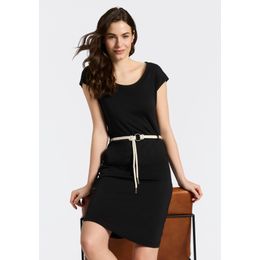 Ragwear Damen Minikleid "LILITHE O", schwarz, Gr. S, unifarben, Jersey, Obermaterial: 50% Baumwolle, 50% Modal, Kleider, mit Taillen-Bindeg&uuml;rtel