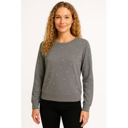 V&eacute;ro Moda VERO MODA Damen Rundhalspullover "VMGLORY PEARL LS O-NECK PULLOVER BOO", grau, Gr. XS, unifarben, Strick, Obermaterial: 80% Viskose, 20% Nylon,