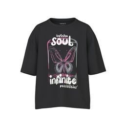 name it Jungen T-Shirt "NKFVEEN SS RLX TOP"schwarz print:soul, Gr. 146, bedruckt, unifarben, Jersey, Obermaterial: 100% Baumwolle, Shirts, Baumwolle