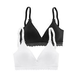 Damen Bralette-BH, PETITE FLEUR BY LASCANA, Gr. 95, schwarz-wei&szlig;, Jersey, Obermaterial: 80% Baumwolle, 10% Elasthan, 10% Polyamid, Basic, BHs, ohne
