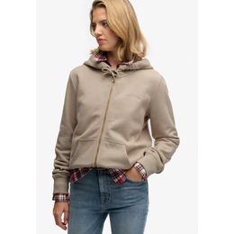 Superdry Damen Kapuzensweatjacke "Essential Logo Ziphood Hb", beige, Gr. XL, unifarben, Sweatware, Obermaterial: 70% Baumwolle, 30% Polyester,