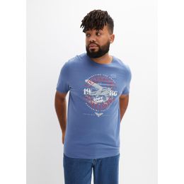bonprix Herren T-Shirt "T-Shirt aus reiner Baumwolle", blau, Gr. 56, bedruckt, unifarben, Single Jersey, Obermaterial: 100% Baumwolle, Shirts,