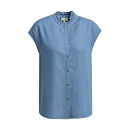 Milano Italy Damen Kurzarmbluse, blau, Gr. 42, unifarben, Web, Material: 100% Lyocell, Blusen, mit R&uuml;schen am Ausschnitt