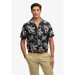 Superdry Herren Hawaiihemd "HAWAIIAN PRINT S/S SHIRT"canna leaves navy, Gr. XL, gemustert, Web, Obermaterial: 70% Modal, 30% Baumwolle, Hemden, mit