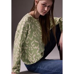 Damen Langarmshirt, gr&uuml;n, Gr. 46, STREET ONE STUDIO, gemustert, Stoff, 49% Polyester, 43% Viskose, 8% Elasthan, Shirts, aus elastischem Materialmix