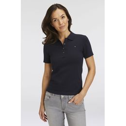 Tommy Hilfiger Damen Poloshirt "1985 SLIM PIQUE POLO SHORT SLEEVE", blau, Gr. XS, unifarben, Piqu&eacute;, Obermaterial: 97% Baumwolle, 3% Elasthan, Shirts,