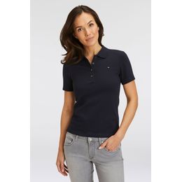 Tommy Hilfiger Damen Poloshirt "1985 SLIM PIQUE POLO SHORT SLEEVE", blau, Gr. S, unifarben, Piqu&eacute;, Obermaterial: 97% Baumwolle, 3% Elasthan, Shirts,