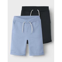 name it Jungen Sweatshorts "NKMVERMO 2P LONG SWE SHORTS UNB F NOOS", blau, Gr. 92, unifarben, angeraute Sweatware, Obermaterial: 100% Baumwolle,