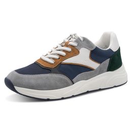 Tamaris Herren Sneaker, Gr. 41, blau, Glattleder, Textil, Veloursleder, kontrastfarbene Details, Schuhe, Freizeitschuh, Schn&uuml;rschuh mit modischen