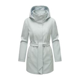 Marikoo Damen Kurzmantel "Katalinaa", blau, Gr. L, 90% Polyester, 10% Viskose, M&auml;ntel, Eleganter Wickel Mantel mit Tailleng&uuml;rtel und Oversized Hood
