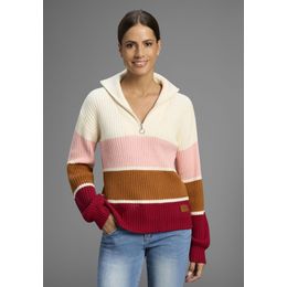 Kangaroos Damen Troyer, rot, Gr. 32, gestreift, Grobstrick, Obermaterial: 50% Viskose, 28% Polyester, 22% Polyamid, Pullover, im Colorblock Design