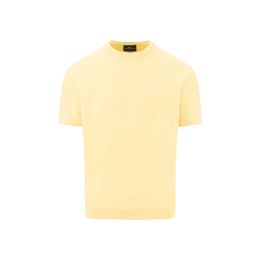 Fynch-Hatton Herren Rundhalspulloverpale gelb, Gr. XL, unifarben, Web, Obermaterial: 88% Baumwolle, 12% Leinen, Pullover, mit Logo Stickerei