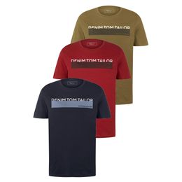 Herren Rundhalsshirt, bunt, Gr. S, Tom Tailor Denim, bedruckt, Single Jersey, Obermaterial: 100% Baumwolle, Shirts, mit Logo Print