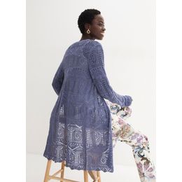 bonprix Damen Longstrickjacke, blau, Gr. 36, gemustert, unifarben, Strick, Obermaterial: 50% Baumwolle, 50% Polyacryl, Strickjacken, lockere und