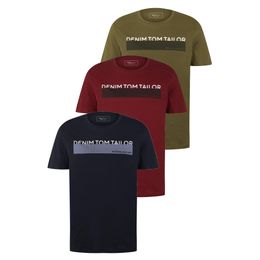 Herren Rundhalsshirt, bunt, Gr. M, Tom Tailor Denim, bedruckt, Single Jersey, Obermaterial: 100% Baumwolle, Shirts, mit Logo Print
