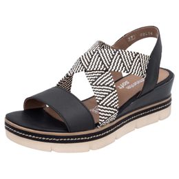 Remonte Damen Keilsandalette, Gr. 40, schwarz-wei&szlig;, Leder, Schuhe, Riemchensandale, Sommerschuh, Bequemschuh mit Muster