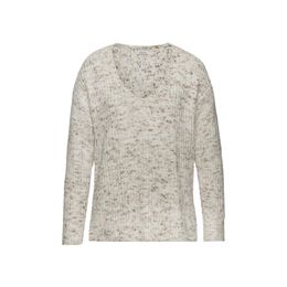 Buffalo Damen V-Ausschnitt-Pullover, beige, Gr. 44, meliert, Strick, Obermaterial: 100% Polyester, Pullover, aus weichem Chenille, Strickpullover,