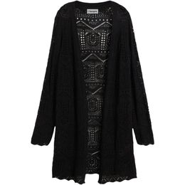 bonprix Damen Longstrickjacke, schwarz, Gr. 36, gemustert, unifarben, Strick, Obermaterial: 50% Baumwolle, 50% Polyacryl, Strickjacken, lockere und