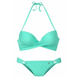 s.Oliver Damen Push-Up-Bikini, blau, Gr. 34, unifarben, Recycling-Polyamid, Bikini-Sets, mit zus&auml;tzlichen Bindeb&auml;ndern