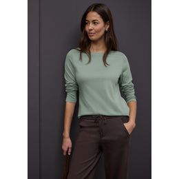 Street One Damen Langarmshirtschwarz serene gr&uuml;n, Gr. 46, unifarben, Web, 50% Baumwolle, 50% Modal, Shirts, mit U-Boot-Ausschnitt
